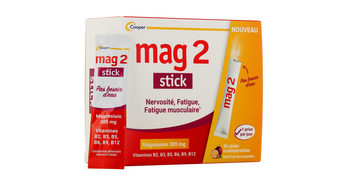 Mag2 stick orodispersible : magnésium et 6 vitamines anti-fatigue