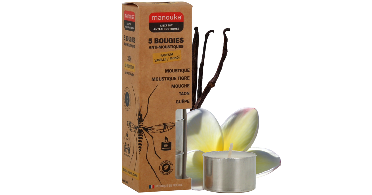 Manouka bougie anti-moustiques vanille monoi - Efficacité 6 heures