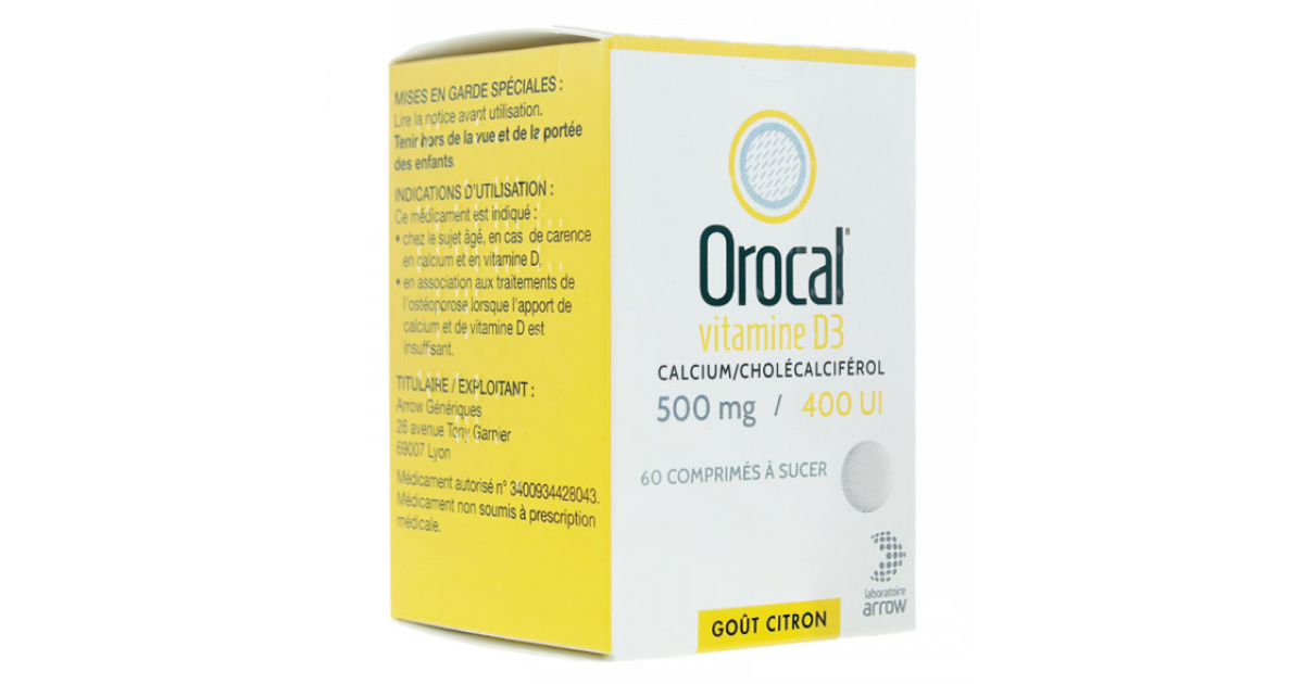 Orocal vitamine D3 500 mg / 400 UI comprimés à sucer
