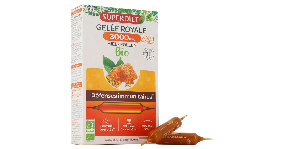 Superdiet Gelée Royale Bio 3000 mg - 20 Ampoules ou Unidoses