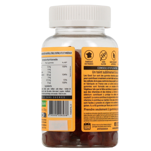 Lashilé Good Sun Gummies sans sucres - Complément alimentaire autobronzant