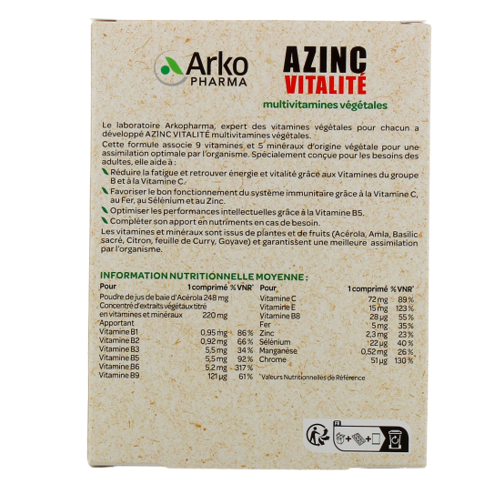 Azinc multivitamines végétales - Complément alimentaire vitalité
