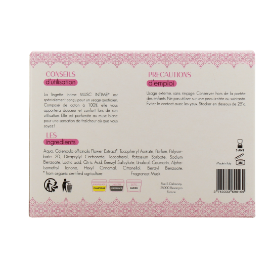 Musc Intime Lingettes intimes parfumées - 100% coton biodégradable