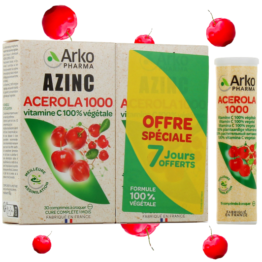 Azinc Bio Acerola 1000 : vitamine C naturelle - Comprimés à croquer